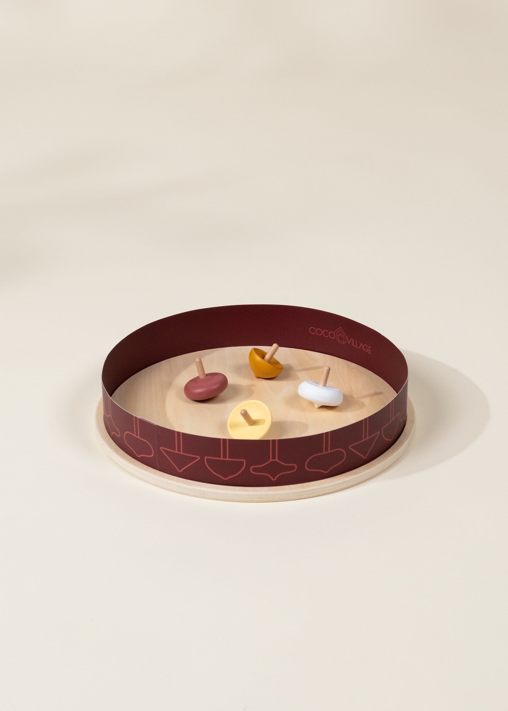 Set of 4 Wooden Spinning Tops with Arena – Coco Village